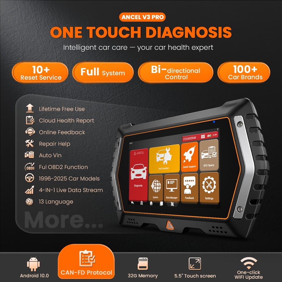ANCEL V3 PRO OBD2 Scanner Diagnostic Scan Tool Bidirectional Full ...