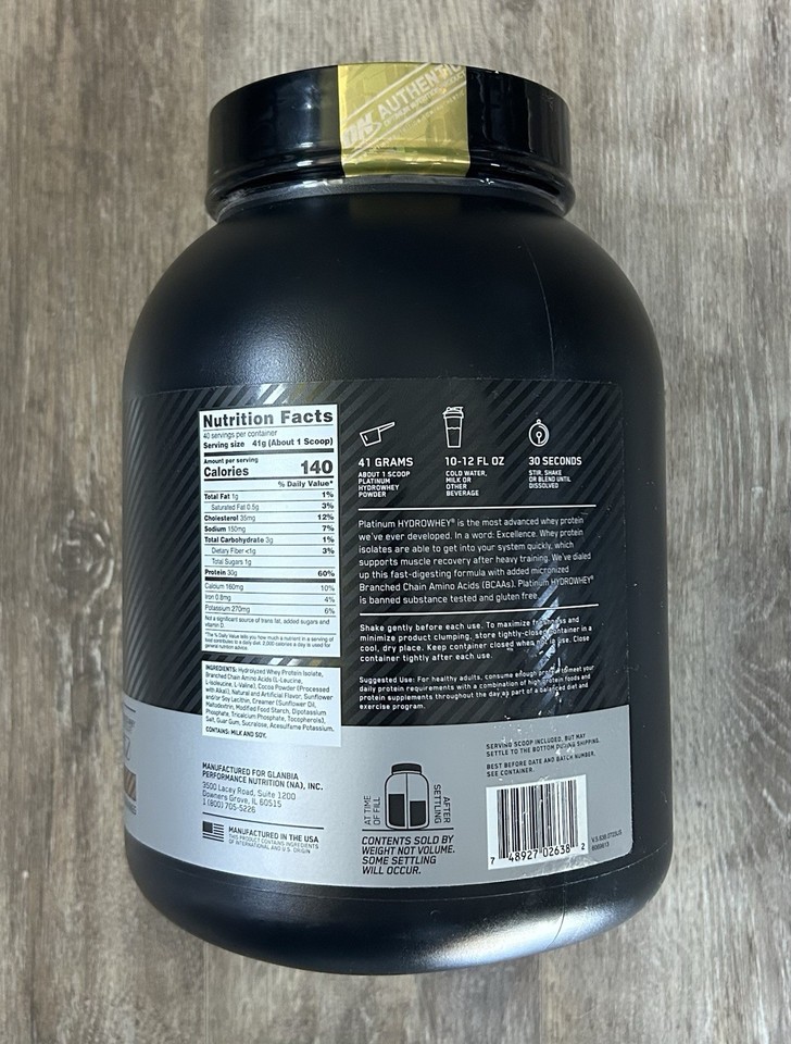 Optimum Nutrition Platinum Hydro Whey Protein Powder, Turbo Chocolate ...