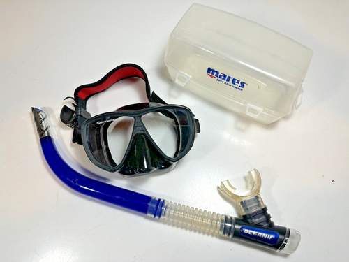 Oceanic Dry Snorkel and Deep See Mask. Tempered Glass. Mares Case ...