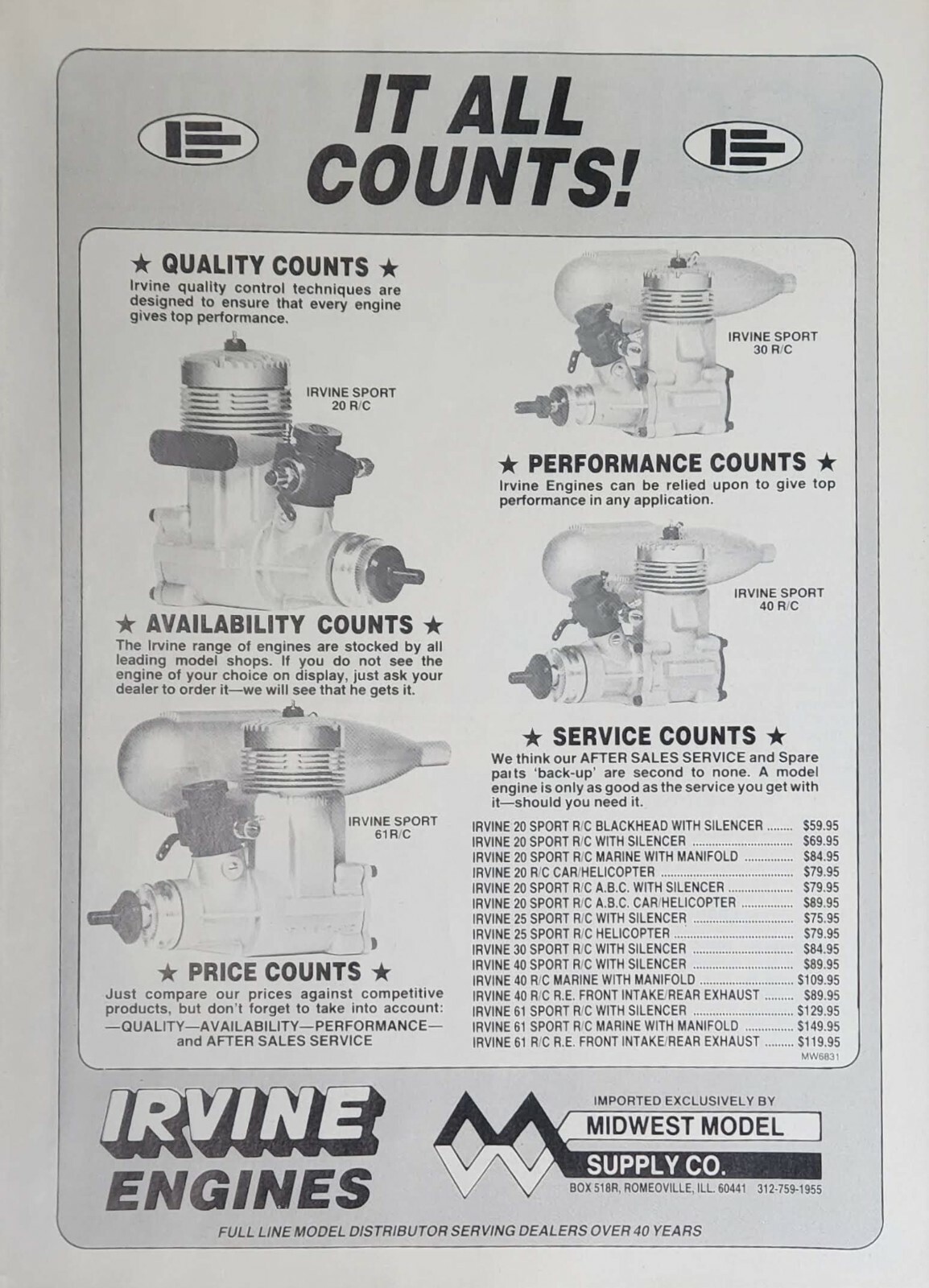 Irvine RC Engines Vintage 1983 Print Ad Ephemera Wall Art Decor | eBay