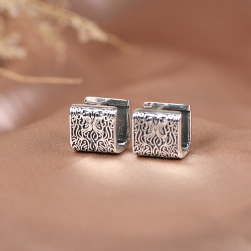 I05 Earring Square Creole Filigree Pattern Sterling Silver 925 | eBay