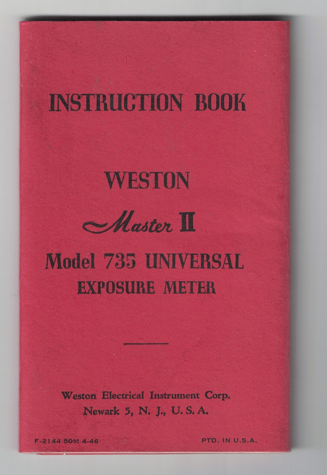 Weston Master II Model 735 Universal Exposure Meter Instruction Book ...