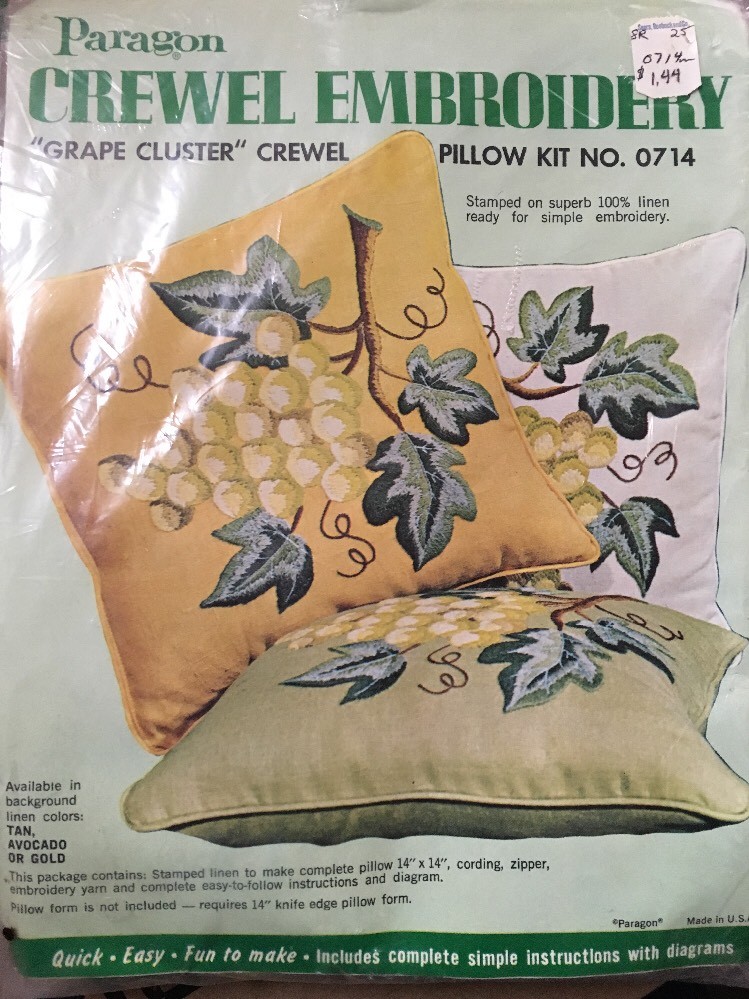 Paragon Crewel Embroidery Grape Cluster Pillow Kit 0714 NEW Vintage NOS ...