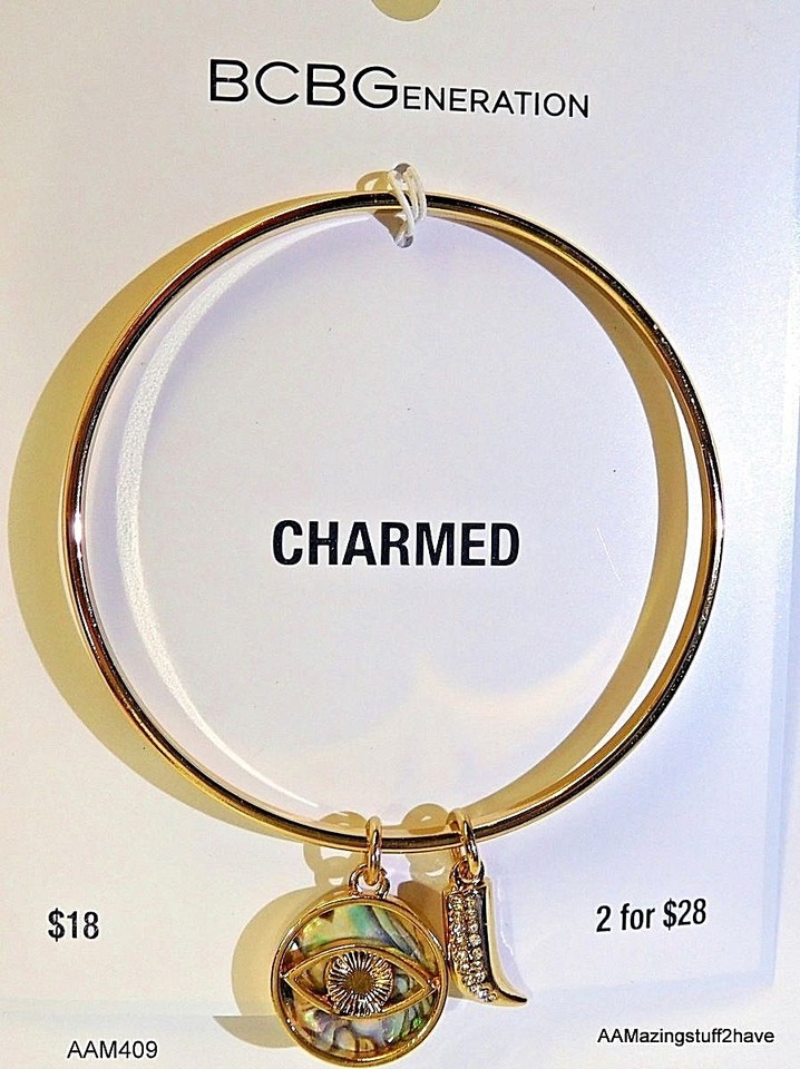 BCBGeneration Charmed Bangle Bracelet Gold Tone w/ 2 charms New ...