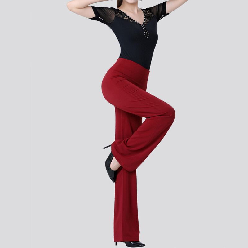 Women Fit Ballroom Modern Latin Dance Pants Slim Practice Flared Long ...