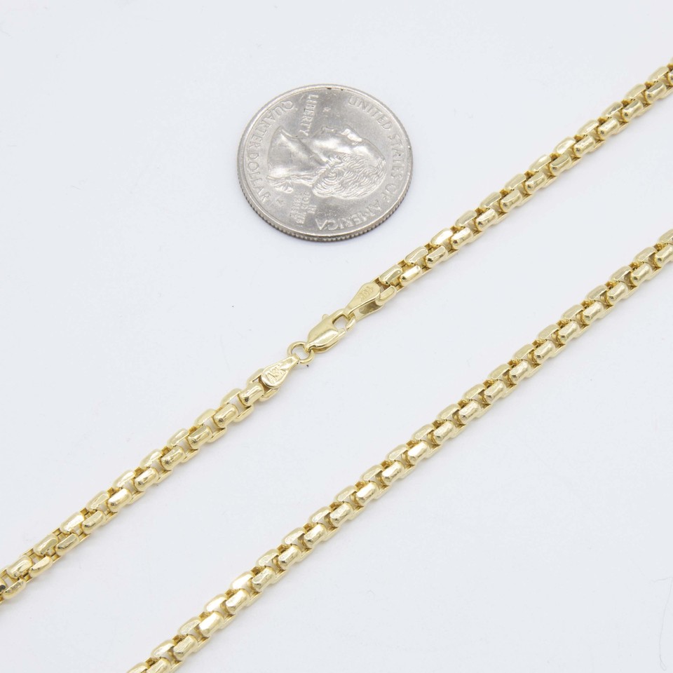 3.5mm Round Box Link Chain Necklace Real 10K Yellow Gold All Sizes | eBay