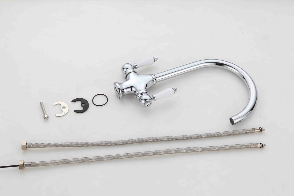 Kitchen Mixer Tap Monobloc Traditional Swivel Dual Lever Handle Faucet ...