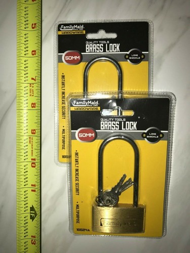 Brass Lock 50MM - Long Shackle - Security - Multipurpose Use - 2 Packs ...