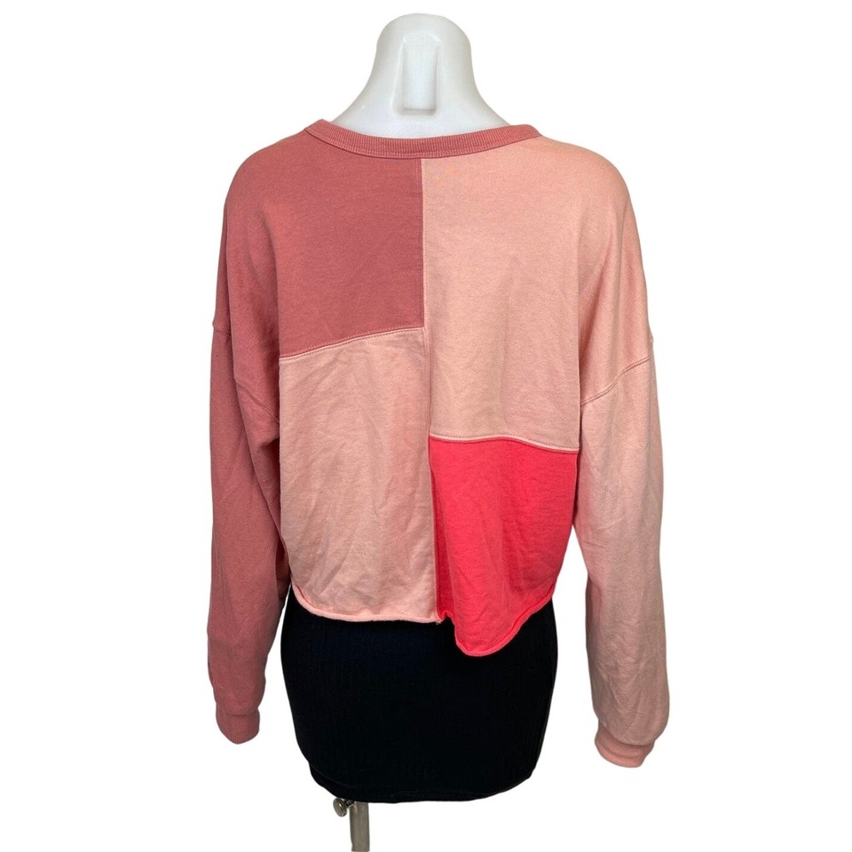 Wild Fable Womens Pink Long Sleeve Color block Cropped Sweatshirt ...