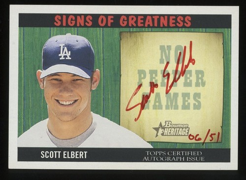 2005 Bowman Heritage Signs of Greatness Red Ink /51 Scott Elbert Rookie ...