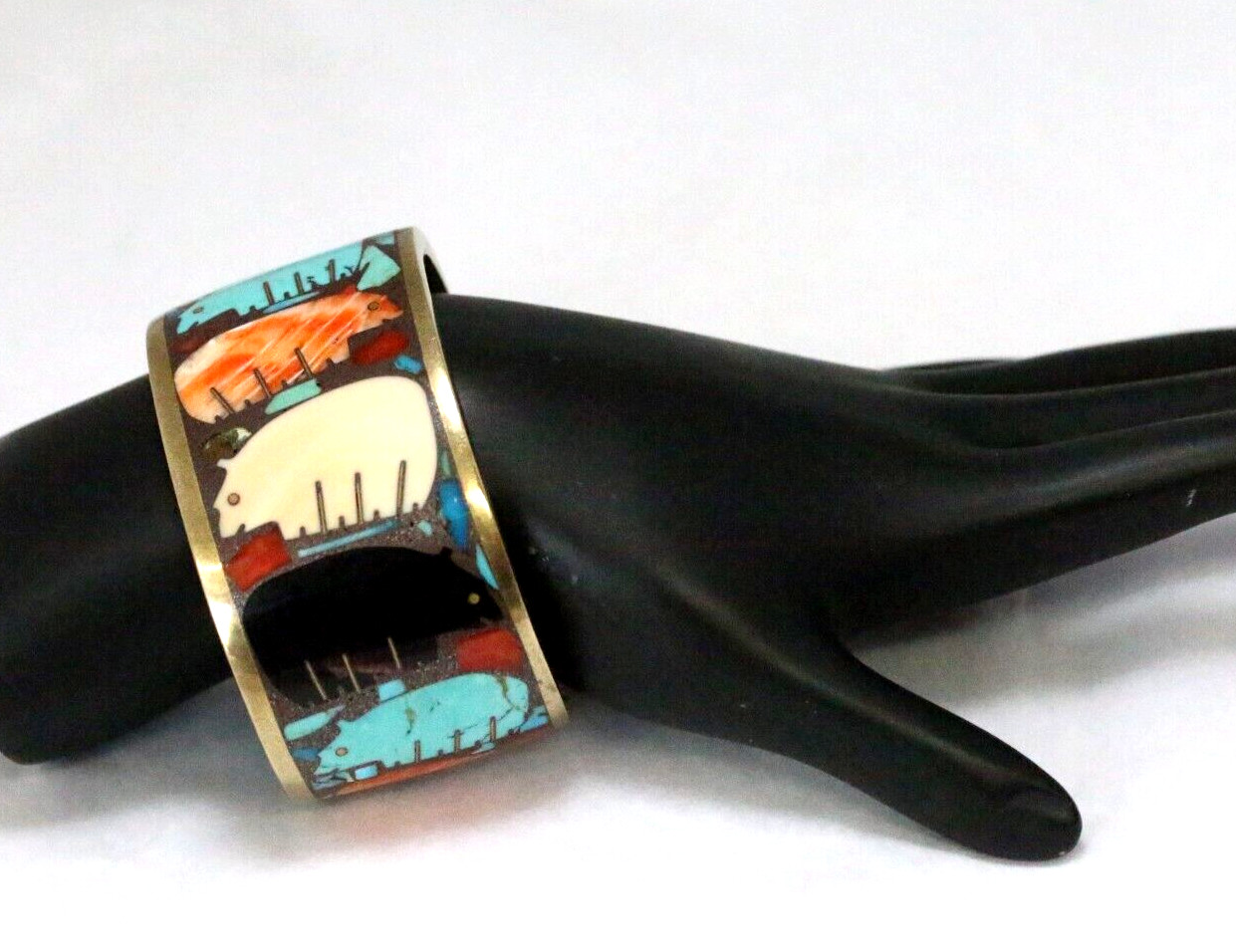 Andrew Shows & Turza Wells Multi-Gem Mosaic Bear Cuf… - Gem