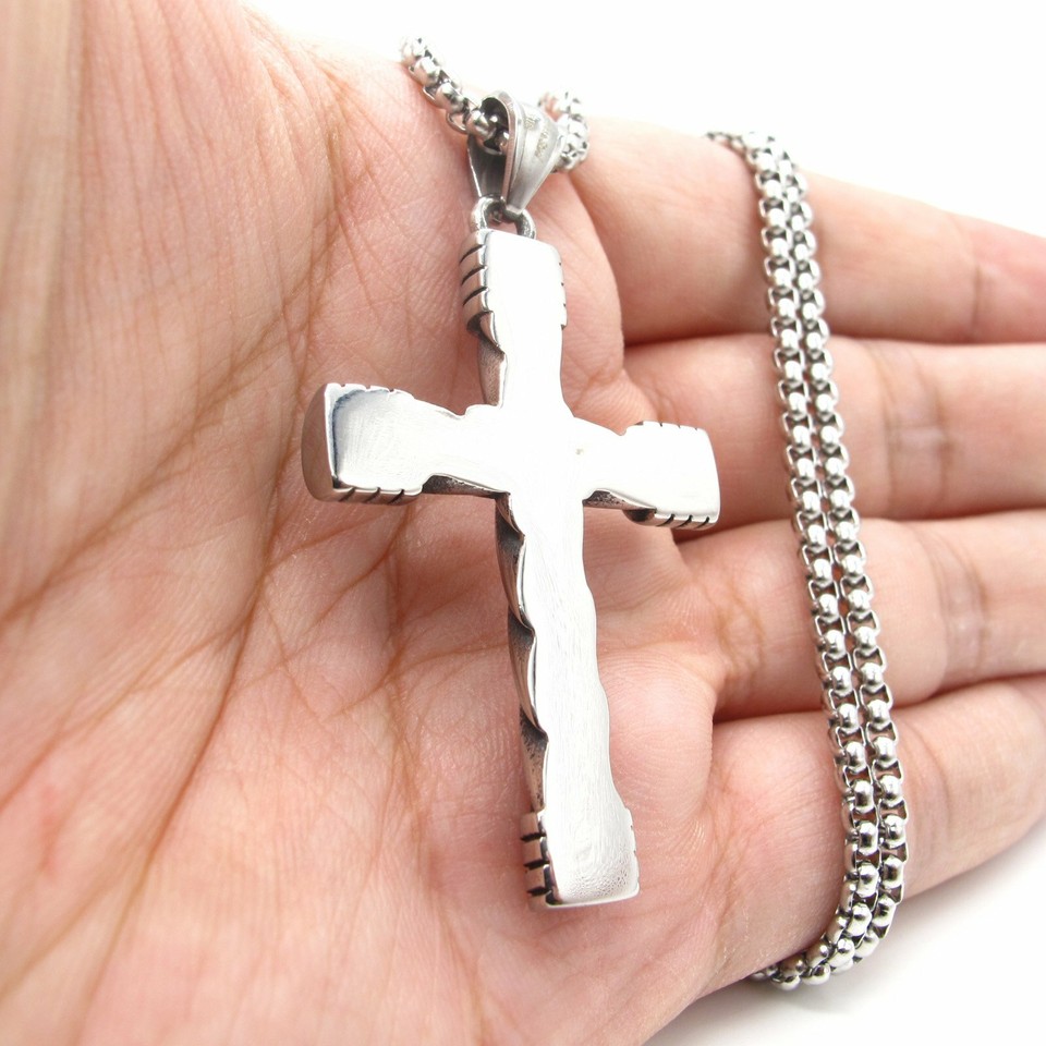 MENDEL Mens Goth Stainless Steel Christian Cross Pendant Necklace For ...