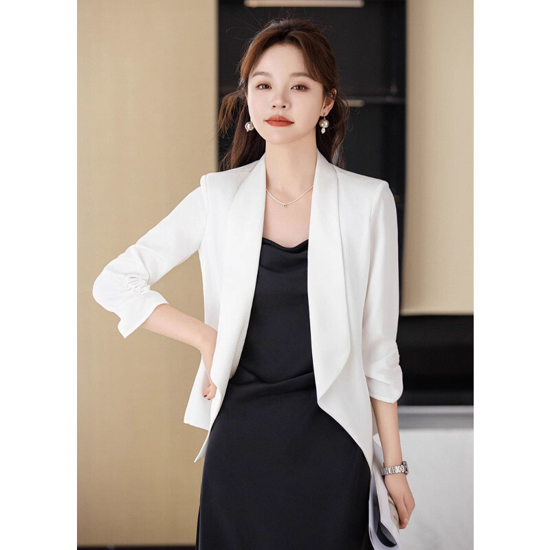 Spring Women Solid Satin Professional Suit Jacket Long Sleeve Elegant ...