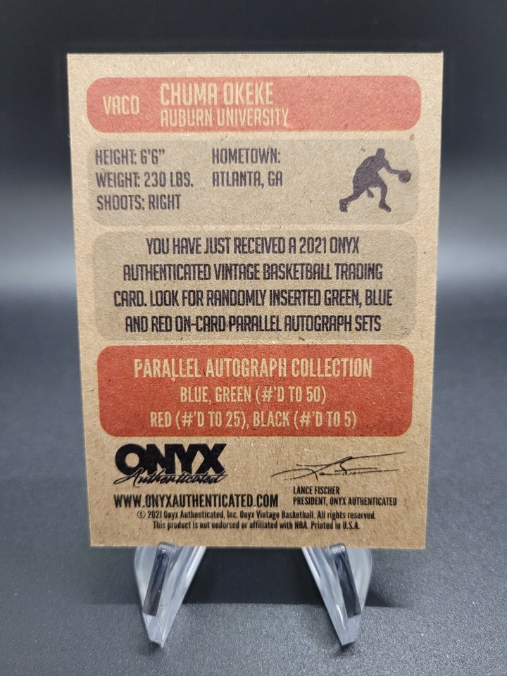 2021 ONYX VINTAGE CHUMA OKEKE ON CARD AUTOGRAPH AUTO VACO | eBay