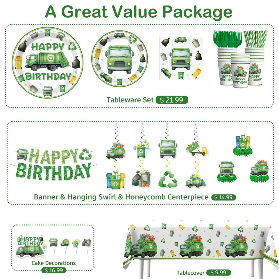 198 Pcs Trash Truck Birthday Decorations Garbage Waste Management... | eBay