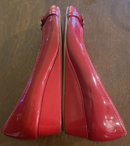 COLE HAAN Red Patent LEATHER with GOLD EMBLEM Wedge DRESS Shoes WOMEN’S ...