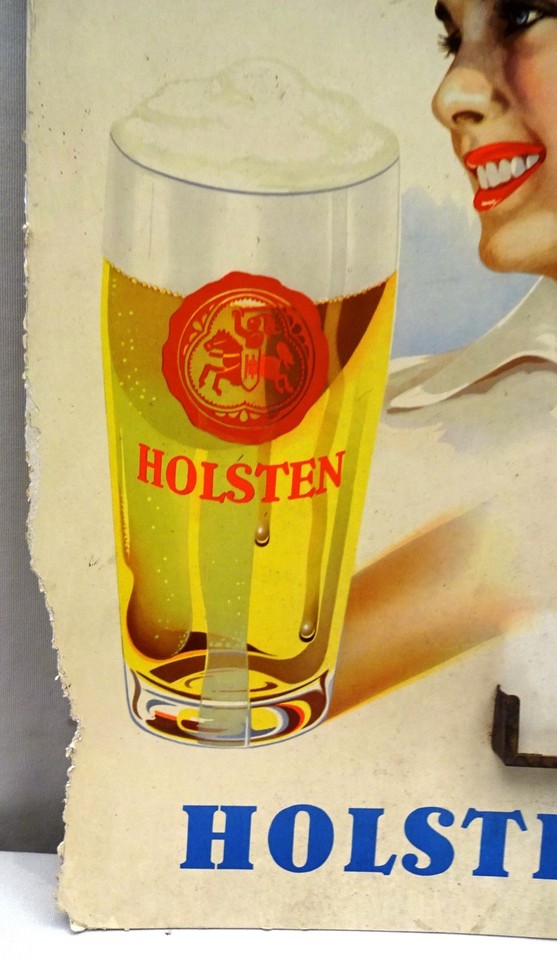 Vintage Sign Cardboard Holsten Beer Germany Beer Glass With Lady ...