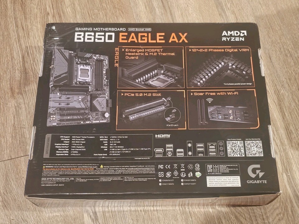 GIGABYTE B650 EAGLE AX Gaming Motherboard AMD Socket AM5 ATX 4x DDR5 ...
