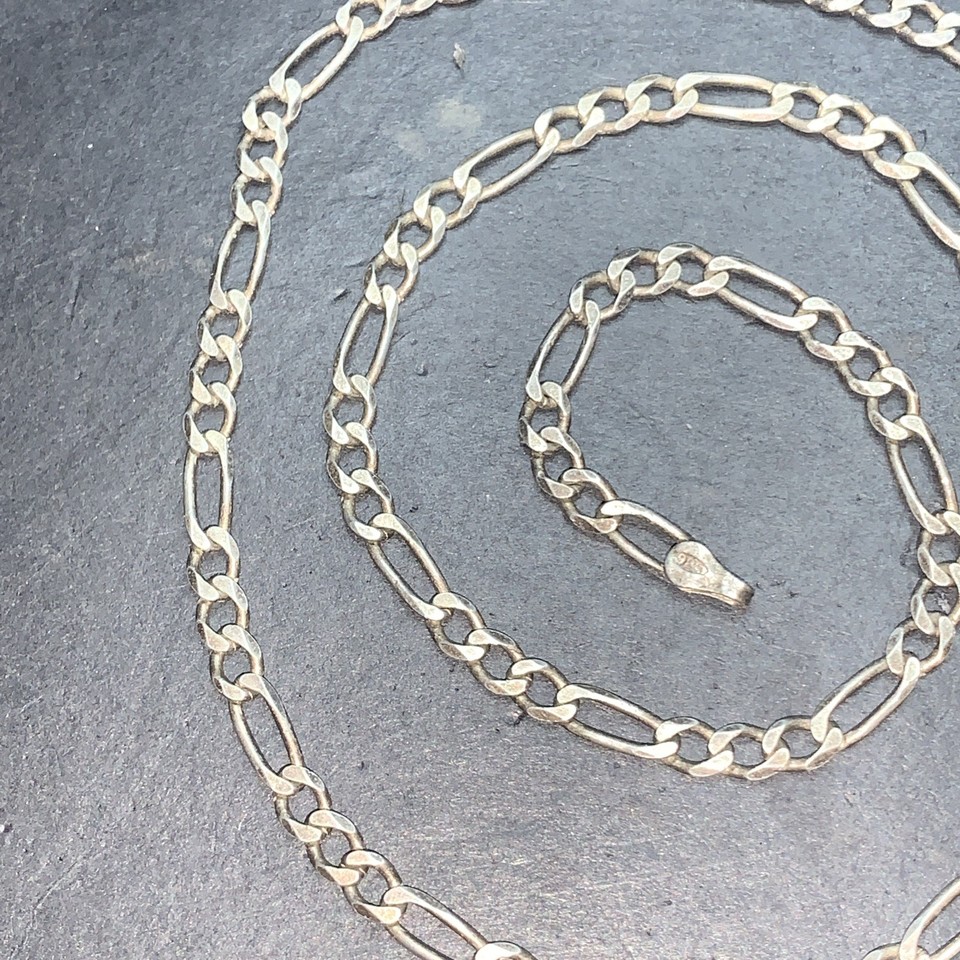 Sterling Silver 925 Lot Necklace D33 Vintage Look Figaro Chain Link ...