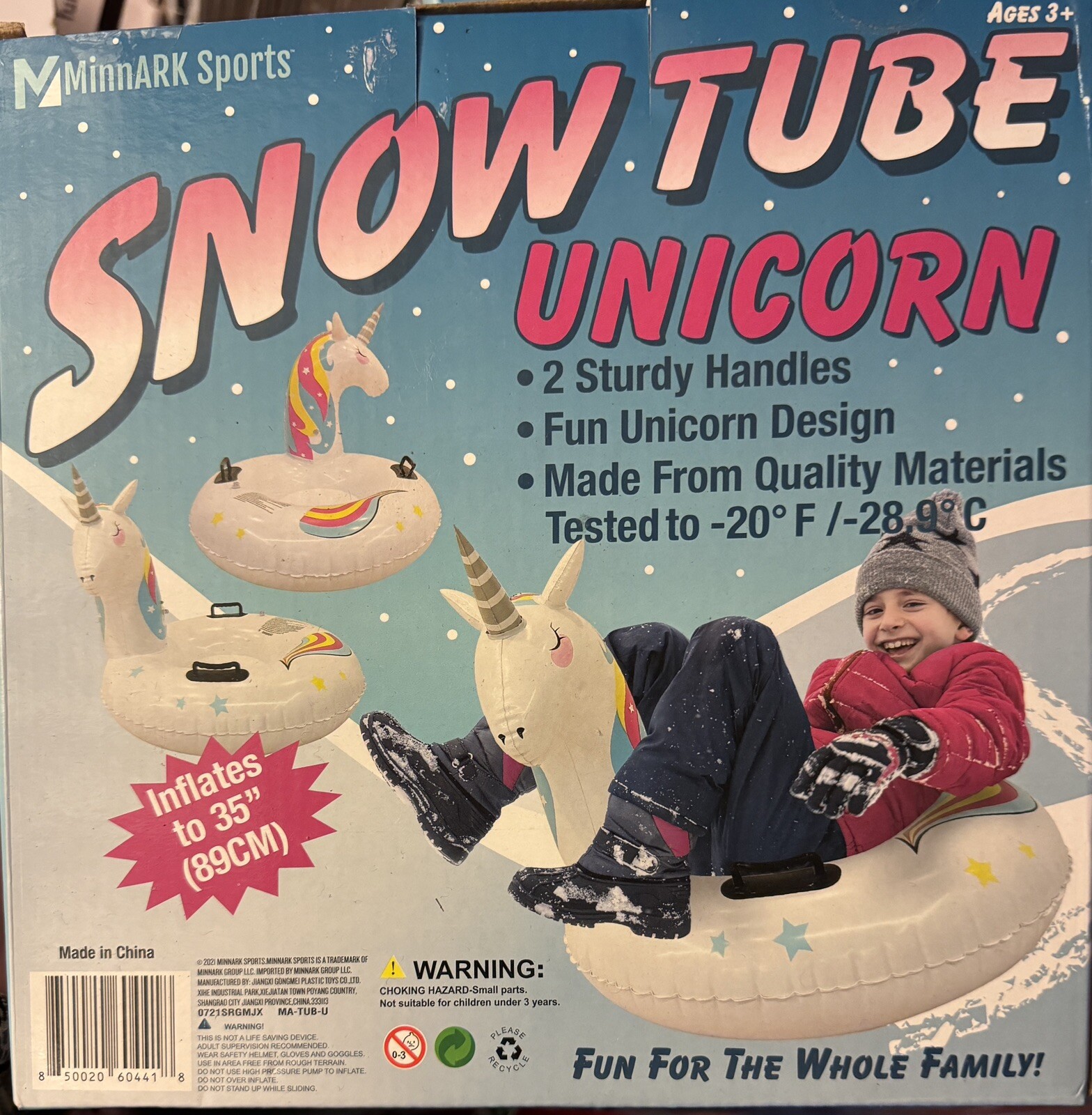 NEW Unicorn Snow Tube Inflatable Snow Toy for Kids, Winter Sled 35" 3 ...