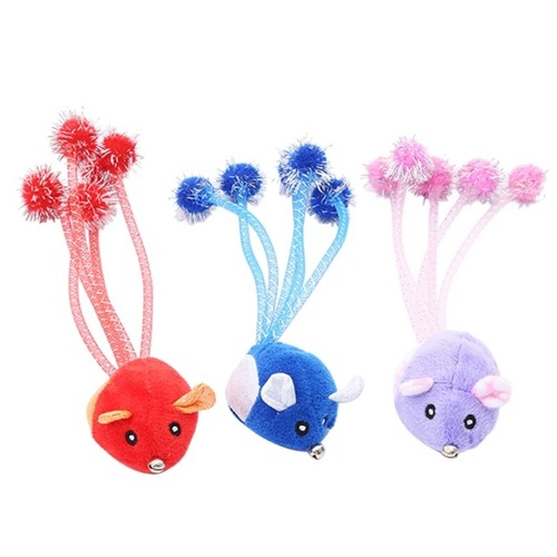 Long Tail Mouse Toy Colored Soft Flocking Mouse Kitten Catch Training ...