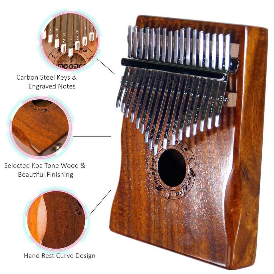 Moozica 17 Keys Kalimba Marimba, Solid Koa Wood Professional Thumb ...
