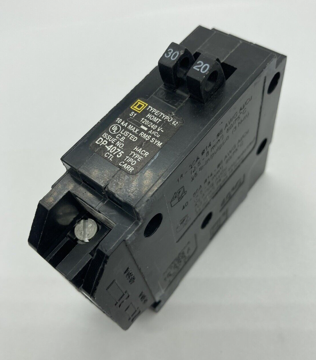 New Homeline HOMT3020 1 Pole 30/20 Amp 120V AC Type HOMT Plug In Tandem ...