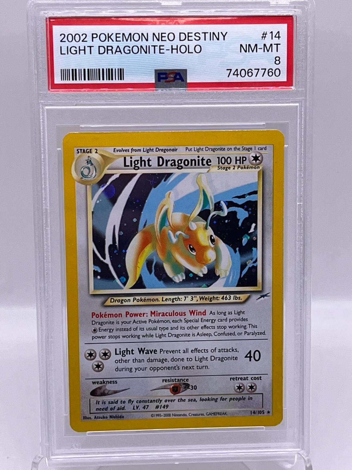 Light Dragonite 14/105 Neo Destiny Holo Rare Vintage Pokemon Card PSA 8 ...