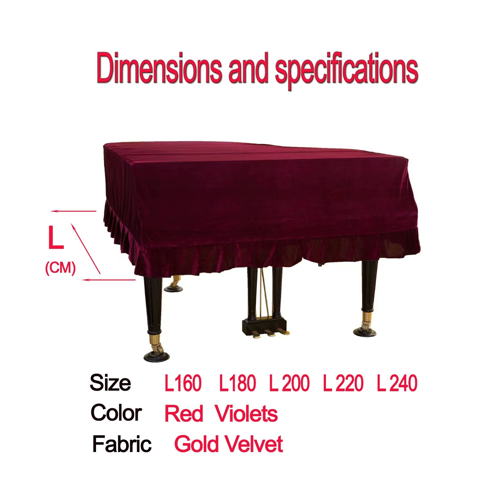 Grand Piano Cover Dust Proof Bordered Piano Stool Cover Full Size ...
