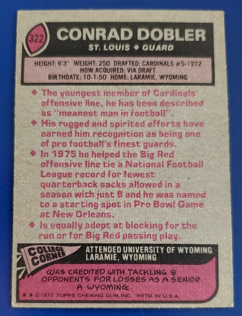 1977 Topps Conrad Dobler St. Louis Cardinals #322 | eBay