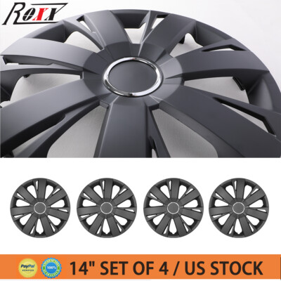 14" Black Matte Wheel Covers Snap On Full Hub Caps fit R14 Tire & Steel ...