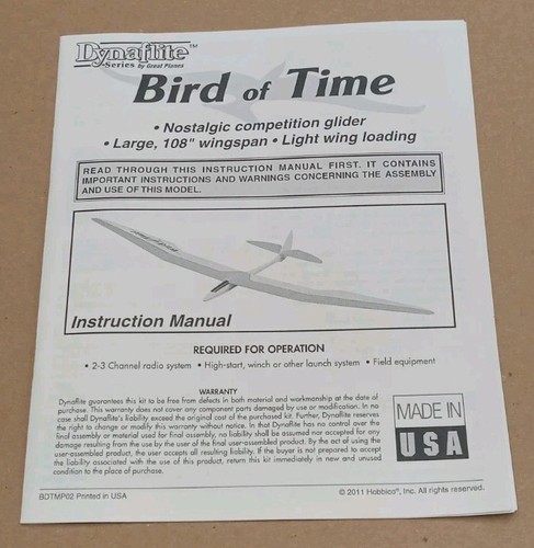 Dynaflite Bird Of Time RC Plane Build Instruction Manual Great Planes ...
