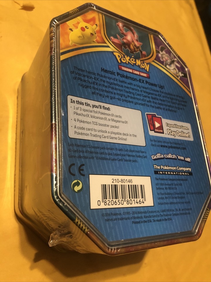 Pikachu EX Tin Box Pokemon TCG with 4 Booster Packs Trading Card Game ...
