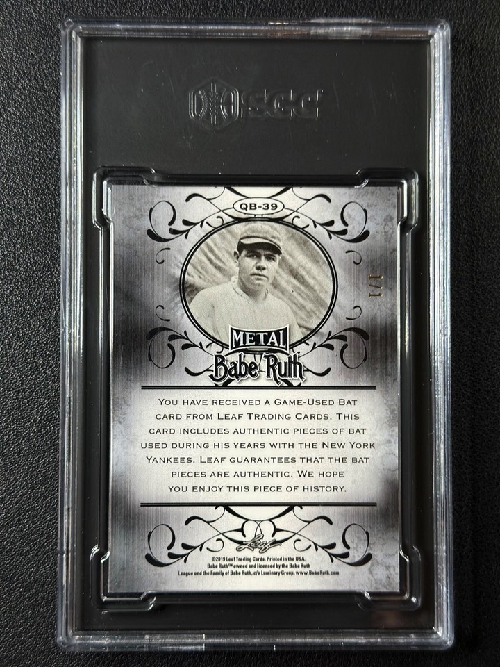 BABE RUTH SGC 8.5 2019 LEAF METAL RUTH COLL QUAD BAT RELIC GOLD CIRCLES ...