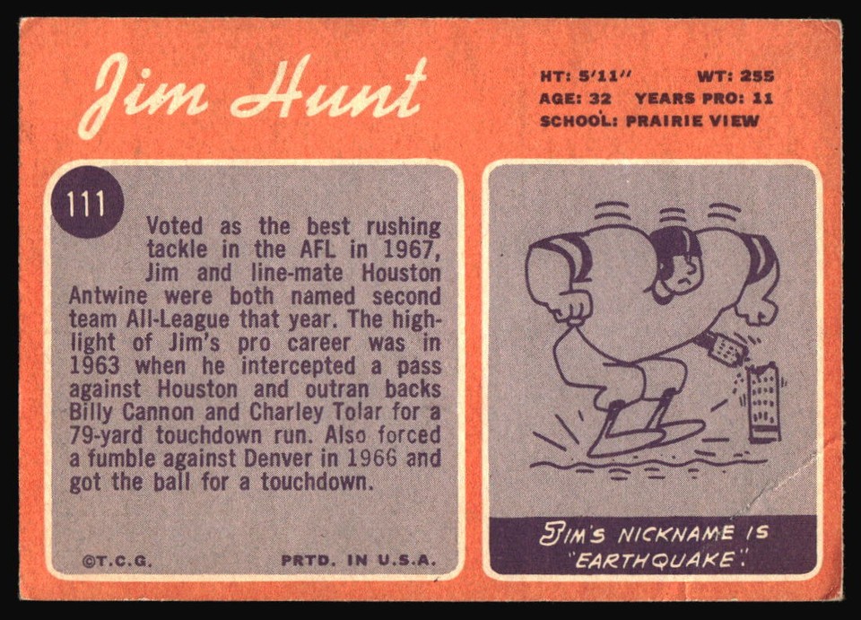 1970 Topps Jim Hunt #111 Boston Patriots | eBay