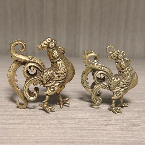 Pure Brass Chicken Tea Pet Miniature Figurine Vintage Rooster Ornament ...