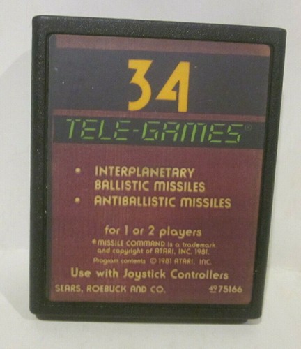 34 Tele-Games Missile Command Sears Atari 1981 Cartridge Only | eBay