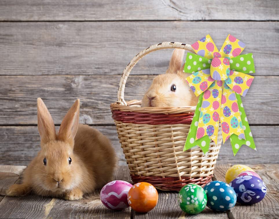 2PCS Easter Bows for Wreath Yellow Easter Egg Wreath Bows for Easter ...