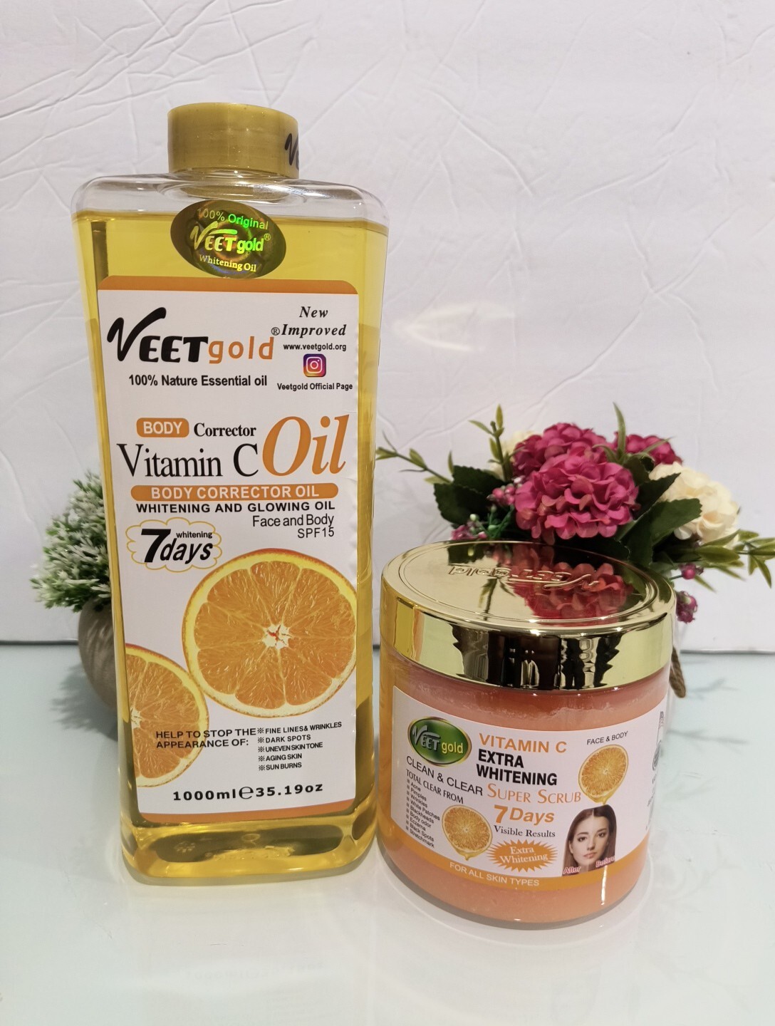 veet gold vitamin C Face body corrector oil 1000ml spf 15 + Vit C Super ...