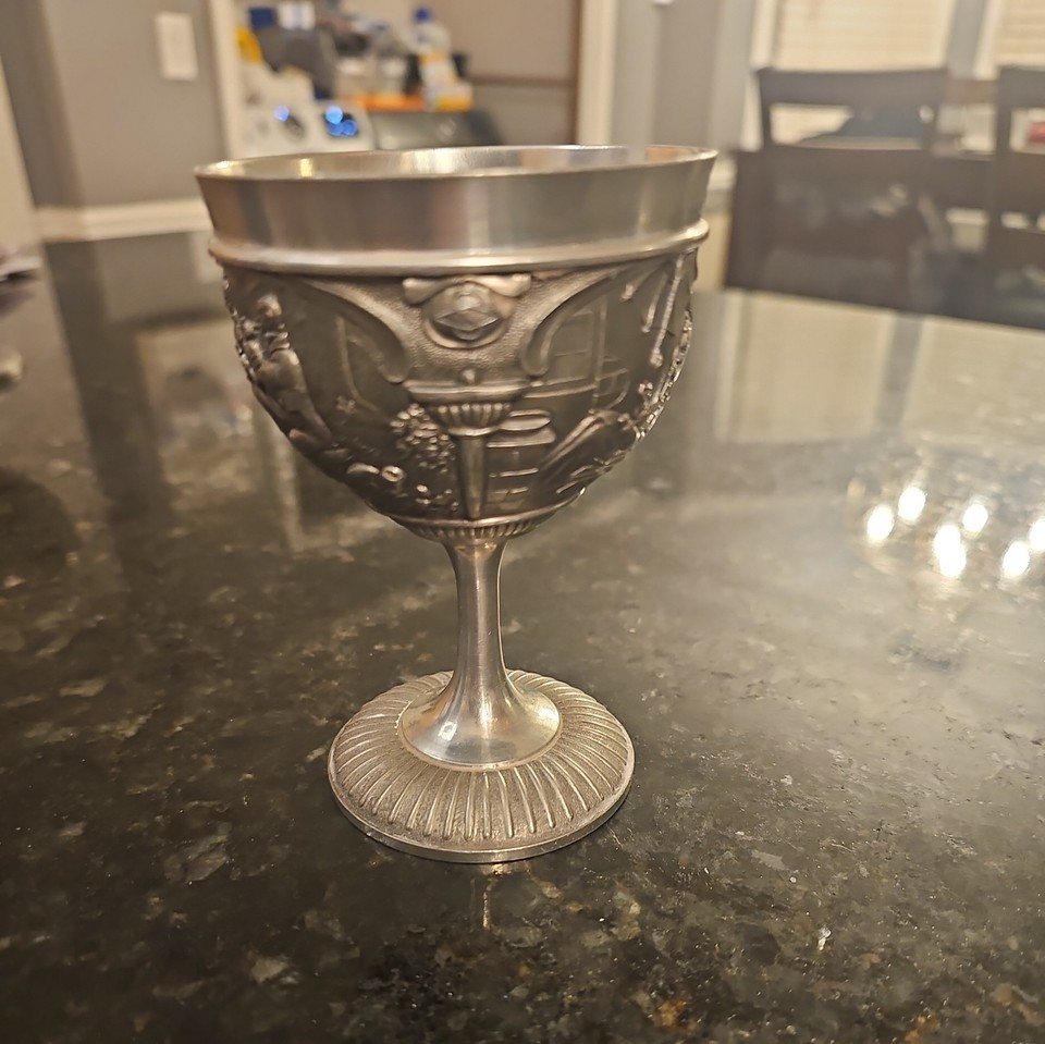 Beautiful SKS Zinn Pewter Goblet Wine Glass Etched Germany Decor ...