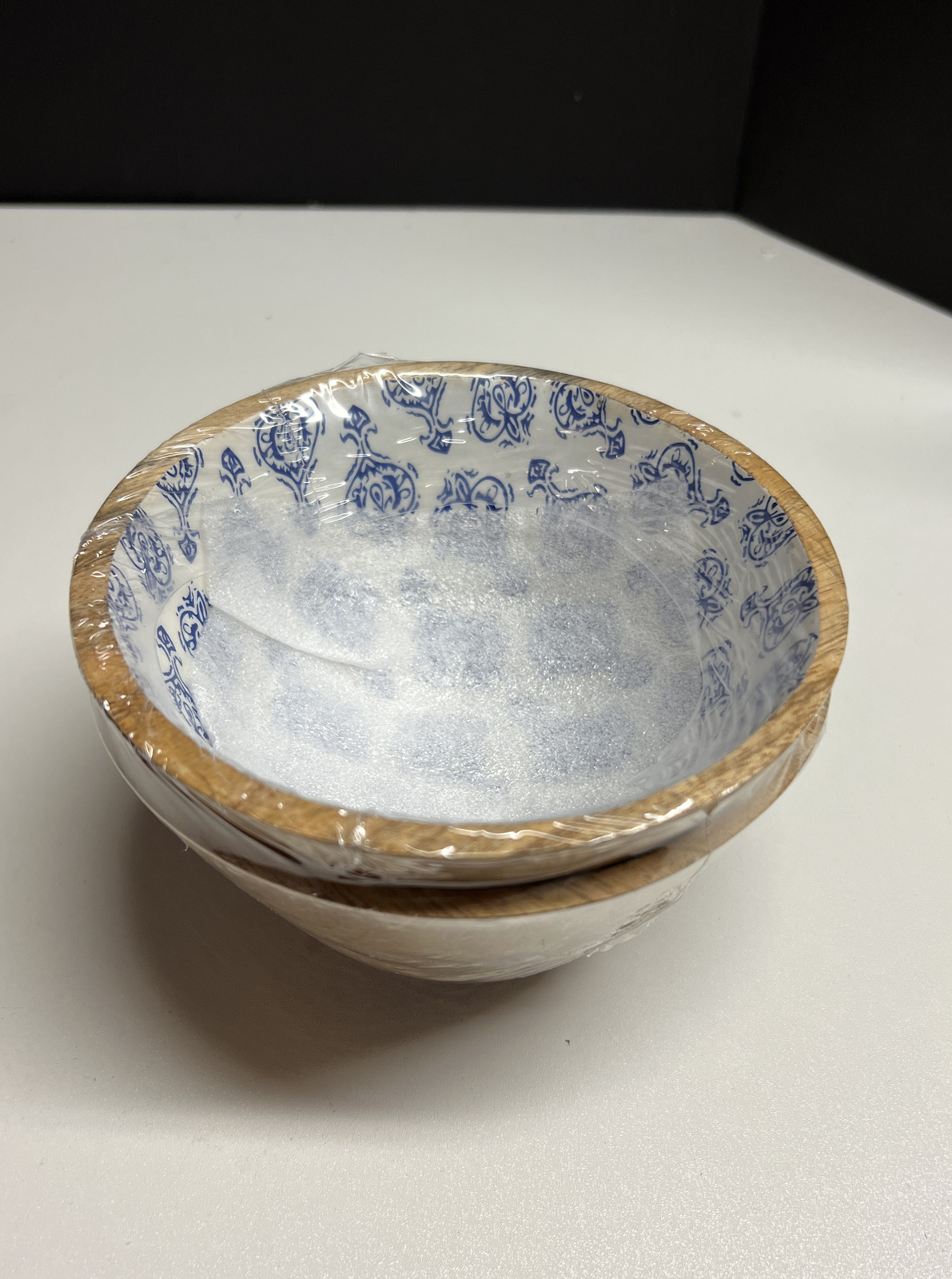 CROFTON WOOD BOWL WITH BLUE & WHITE ENAMEL - NEW AND SEALED Set of 2 | eBay