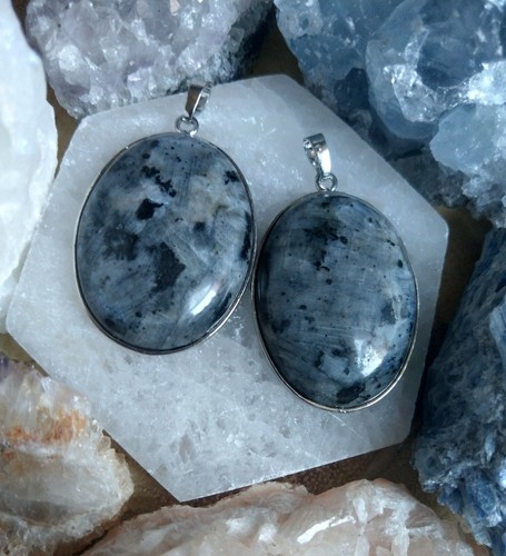Larvikite necklace black moonstone oval pendant crystal healing gift ...