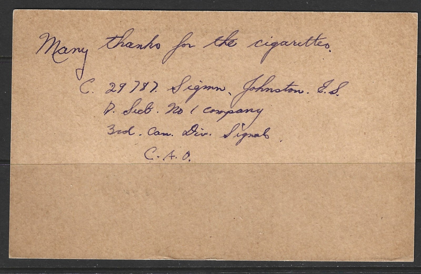 CANADA - MILITARY TOBACCO CARD 3rd DIVISIONAL SIGNALS FPO-TC3 | eBay