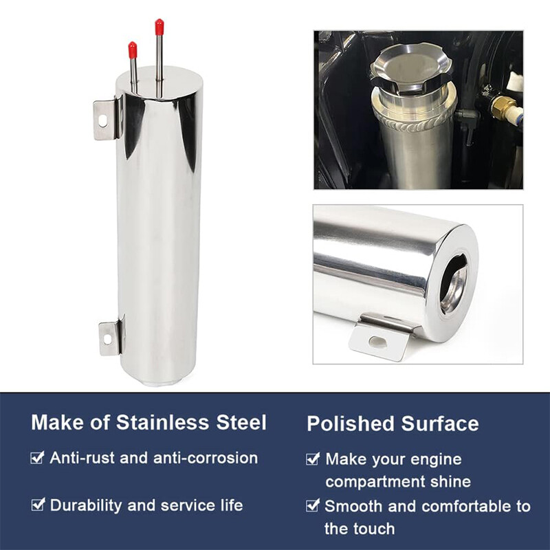 3" X 9" Polished Stainless Steel 32 OZ Radiator Coolant Over Flow Puke ...