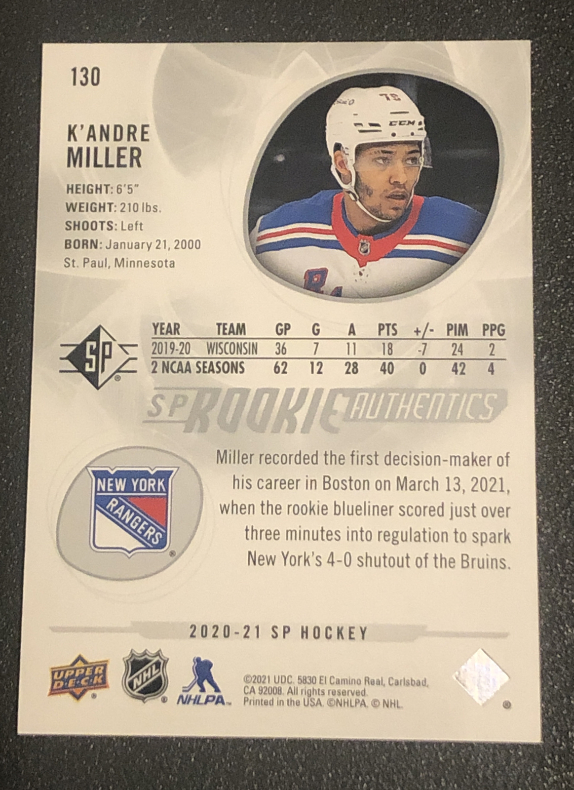 2020-21 Upper Deck SP Rookie Authentics #130 K’ANDRE MILLER Silver Foil ...