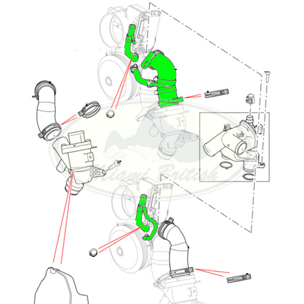 LAND ROVER THERMOSTAT HOSE KIT RANGE LR4 RR SPORT 5.0L LR049989 ...