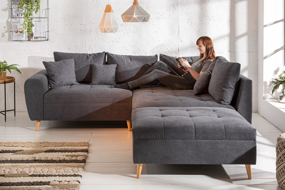 Design Ecksofa SCANDINAVIA anthrazit 250cm Hocker Eckcouch ...