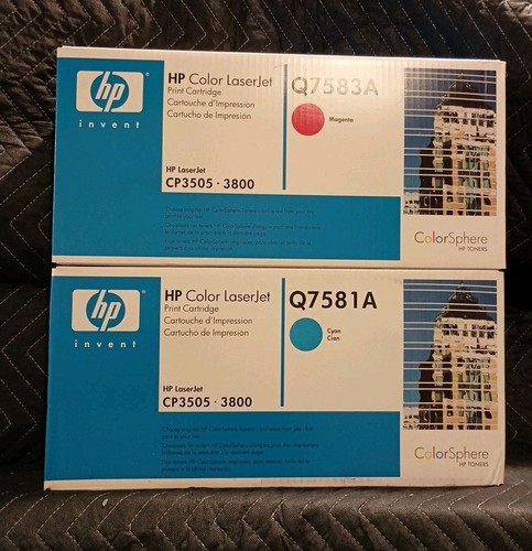 LOT OF 2 HP COLOR LASERJET TONER PRINT CARTRIDGES Q7581A Q7583A Cyan ...