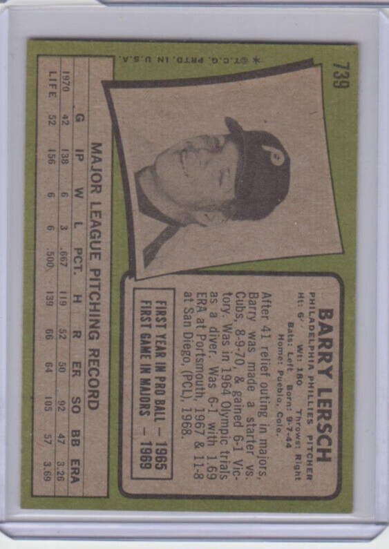 1971 Topps #739 Barry Lersch Near Mint / MINT SP Phillies High # | eBay