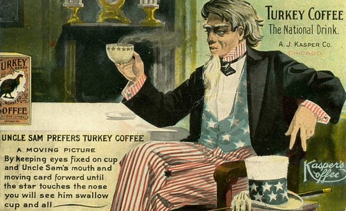 ADVERTISING POSTCARD, TURKEY COFFEE & UNCLE SAM, NOVELTY, MOVING EYE ...